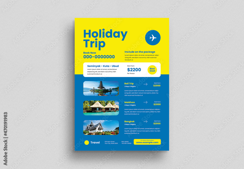 Modern Holiday Trip Flyer Layout Stock Template | Adobe Stock