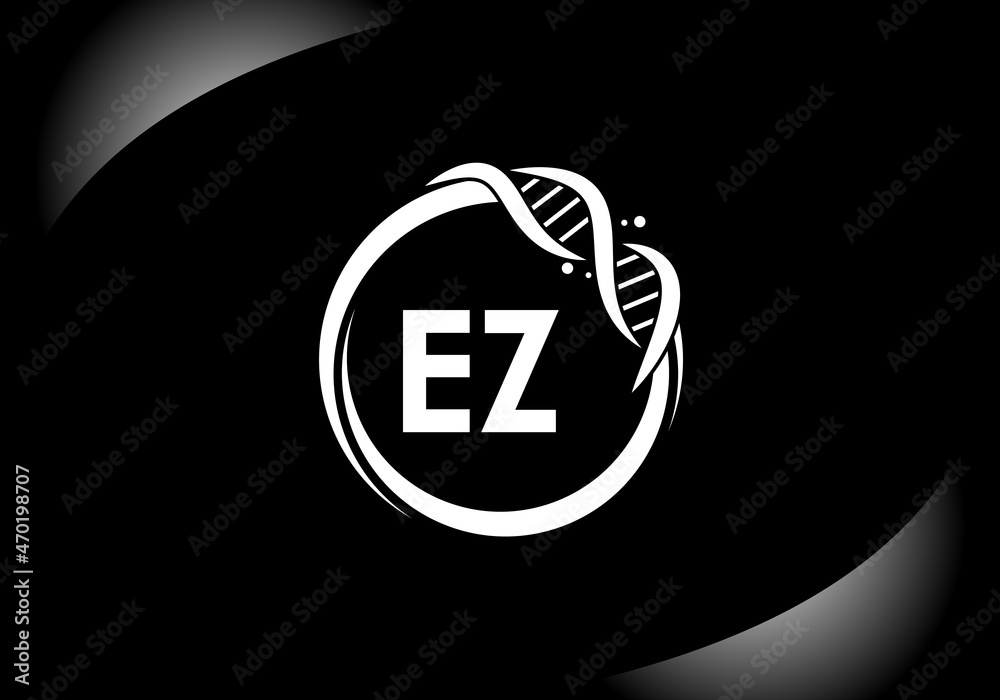 Black letter EZ monogram alphabet in a circle with DNA. Genetics logo design concept. Font ...