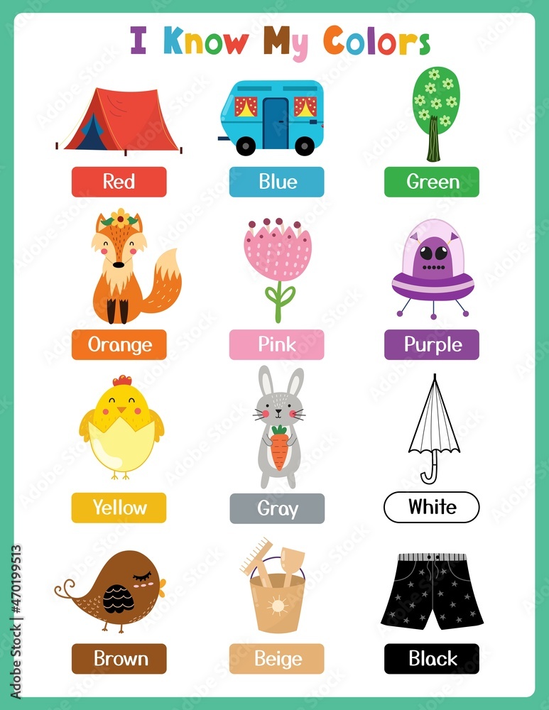 I know my colors educational poster for kids. Learning colors worksheet ...