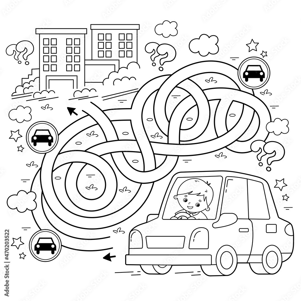 Maze or Labyrinth Game. Puzzle. Tangled road. Coloring Page Outline Of ...