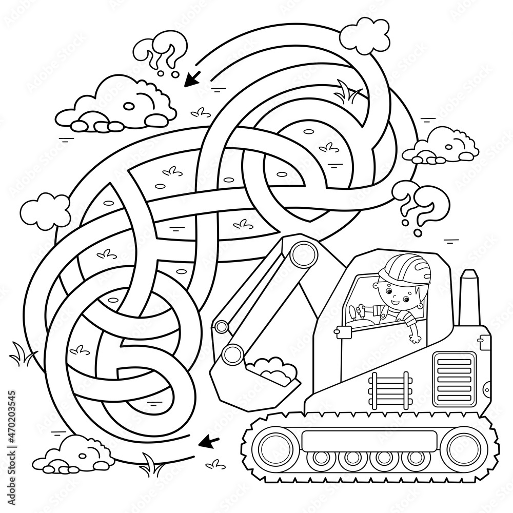 Maze or Labyrinth Game. Puzzle. Tangled road. Coloring Page Outline Of ...