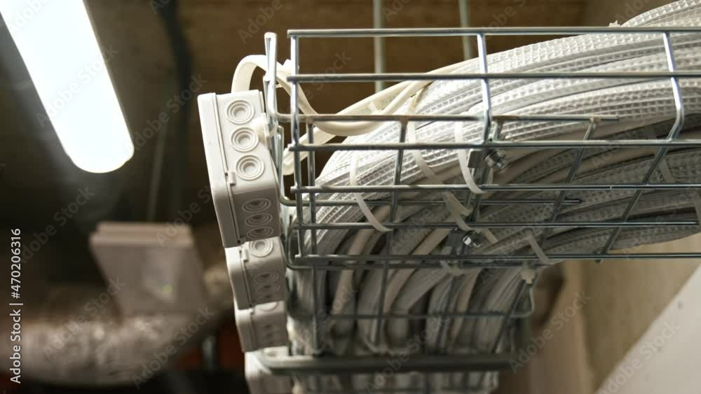 Electrical Box Power Cables and Telecommunication Wiring Tied in Basket ...