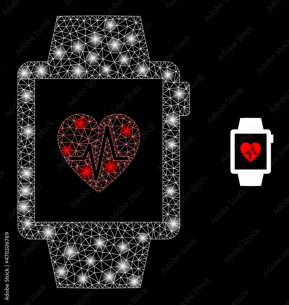 Glossy polygonal mesh net heart pulse tracker icon with glare effect on ...