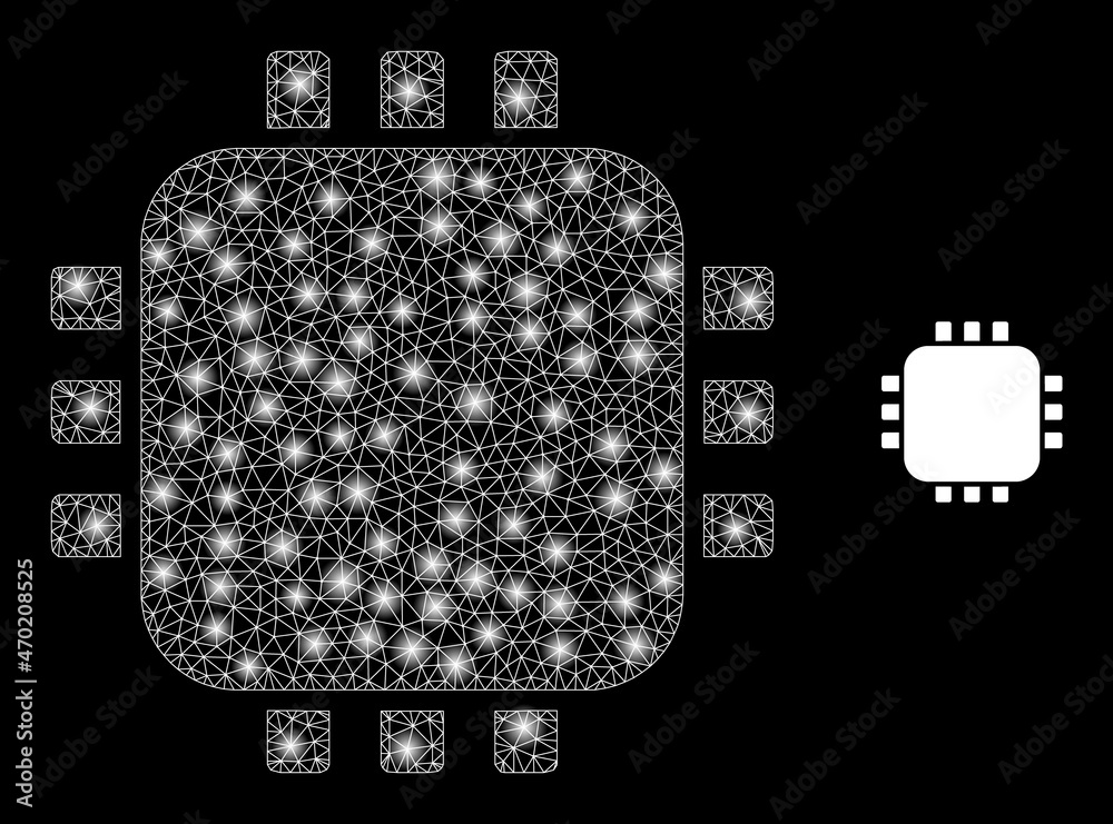 Vecteur Stock Glossy polygonal mesh net processor icon with glitter ...