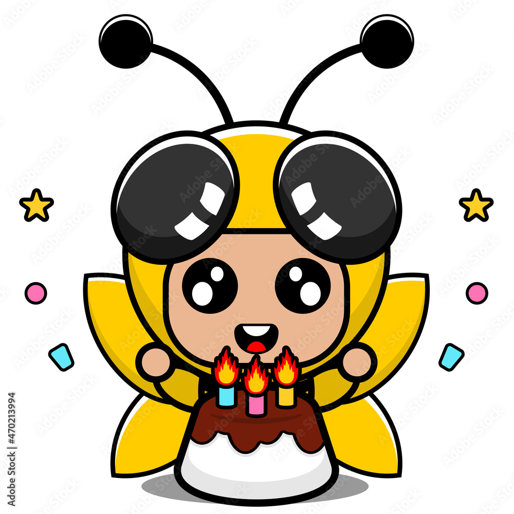 vector cartoon character mascot costume animal bee insect cute birthday ...