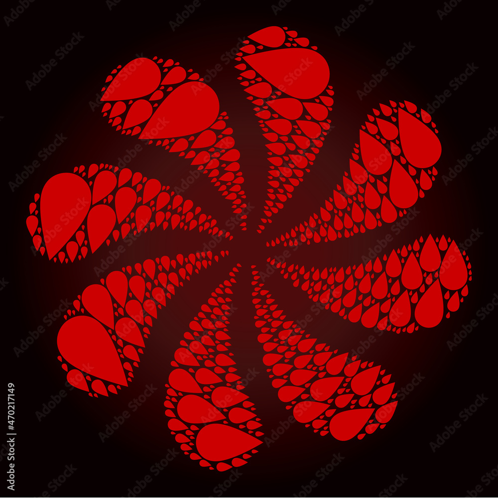 Red blood drop icon centrifugal cluster turbine fireworks shape on red ...