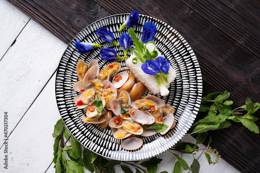 Stir fried Spicy Clam (Surf clam, Short necked clam, Carpet clam, Venus ...