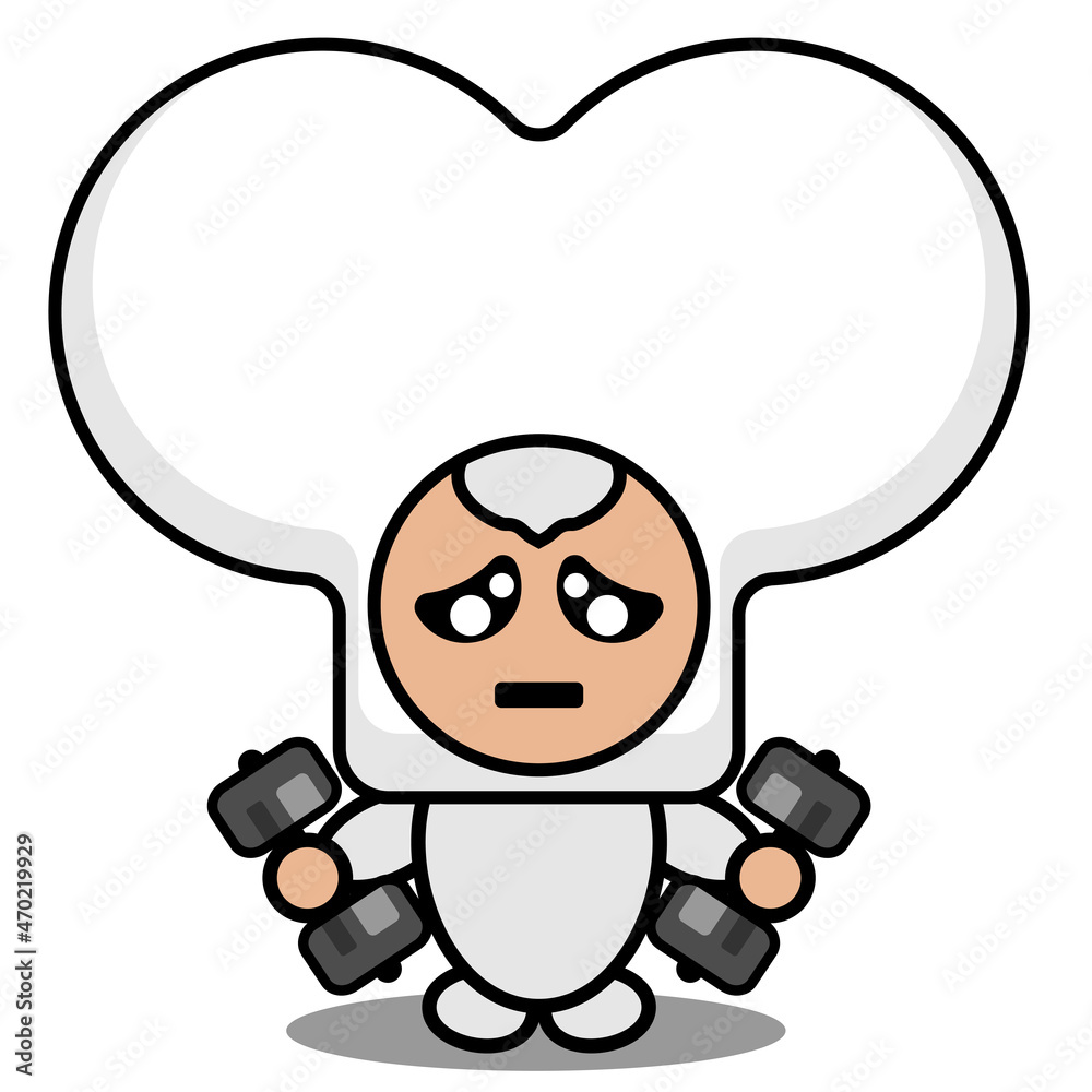 vector cartoon character cute half bone mascot costume lifting barbell ...