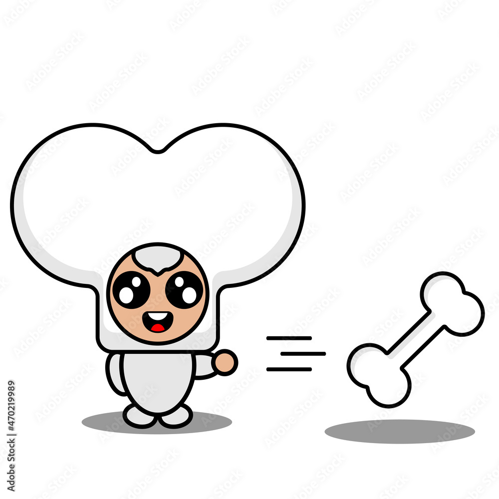 cartoon vector cute half bone mascot costume character throwing bones ...
