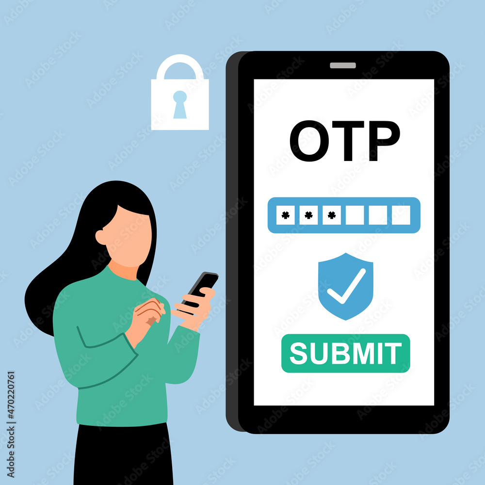 Woman Using Security Otp One Time Password Verification For Mobile App On Smartphone Screen In