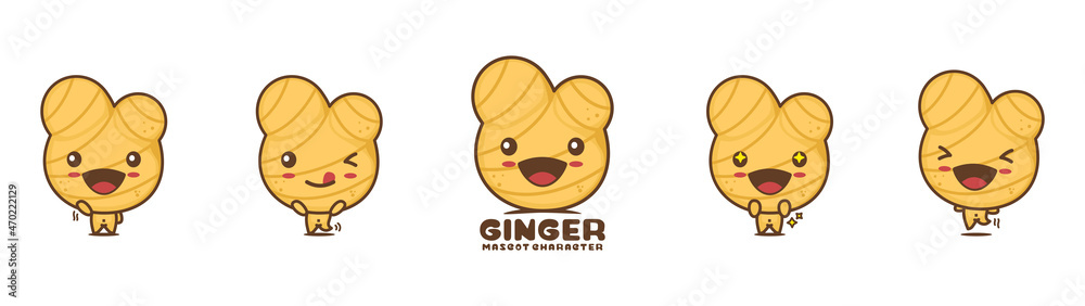 cute ginger cartoon mascot illustration, with different facial ...
