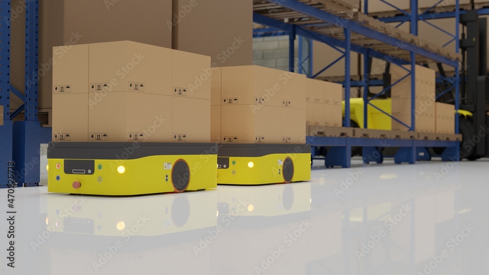 Factory 4.0 concept: The AGV (Automated guided vehicle) is carrying ...