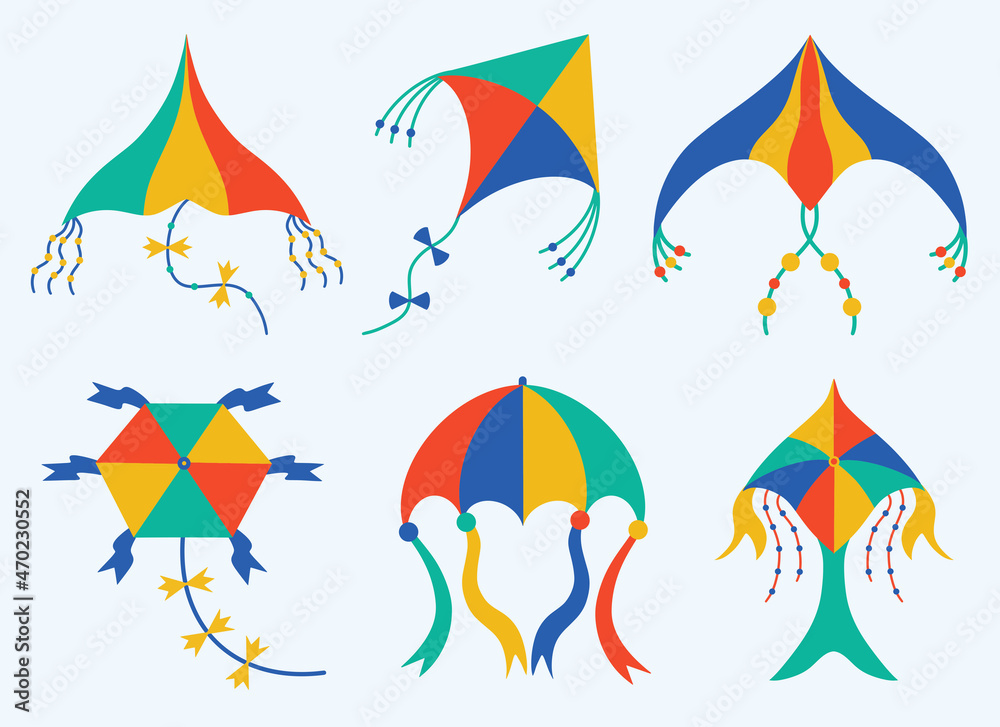 Kites set of vector icons. Hand-drawn illustrations. Paper toys for ...