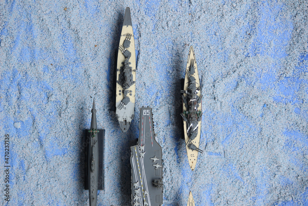 Photo & Art Print The lineup of miniature battleships consists of the ...
