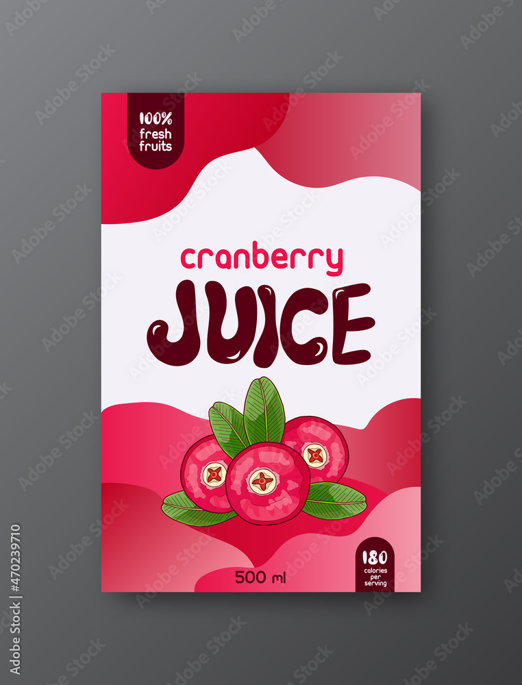 Cranberry juice label template Abstract modern vector packaging design ...