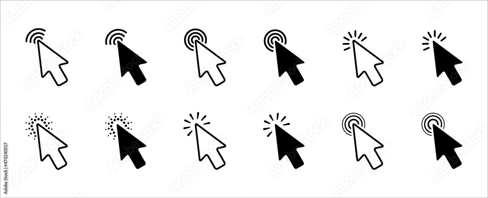 Mouse click cursor icon set. Arrow head cursor pointer symbol icons ...