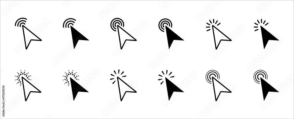 Mouse click cursor icon set. Arrow head cursor pointer symbol icons ...