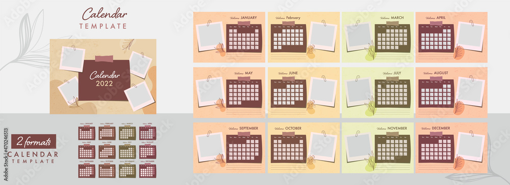 Complete Set Of Two Formats 2022 Yearly Calendar Template Layout With ...