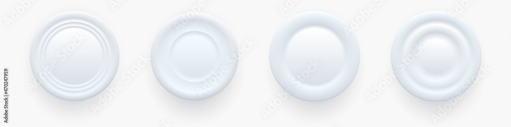 White buttons for user interface, simple circle 3D modern design for ...