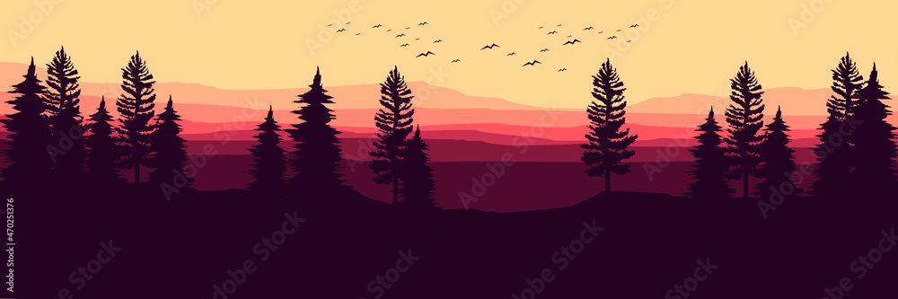 sunset dawn landscape mountain vector illustration for pattern ...