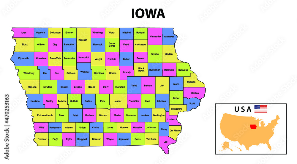 Iowa Map. District map of Iowa in 2020. District map of Iowa in color ...