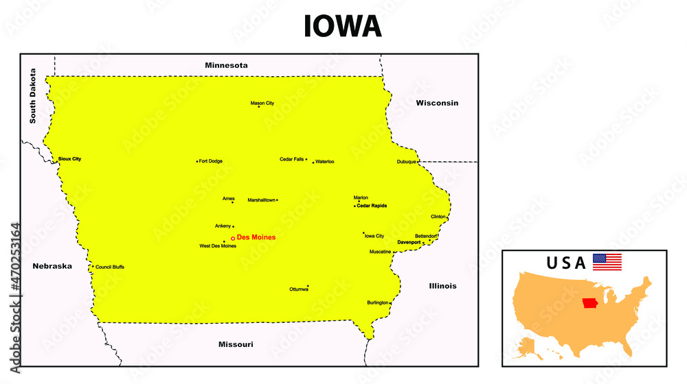 Iowa Map. State and district map of Iowa. Stock Vector | Adobe Stock