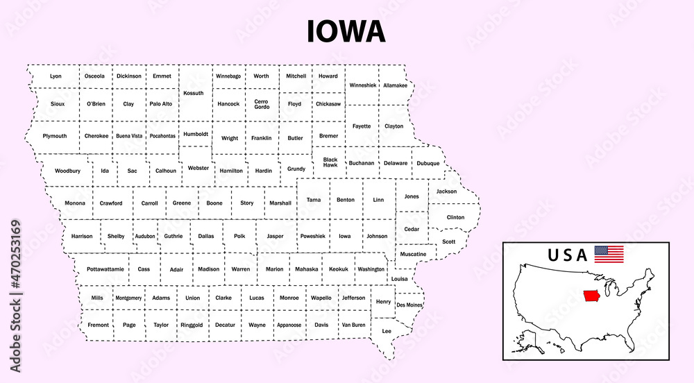 Iowa Map. State and district map of Iowa. Administrative map of Iowa ...