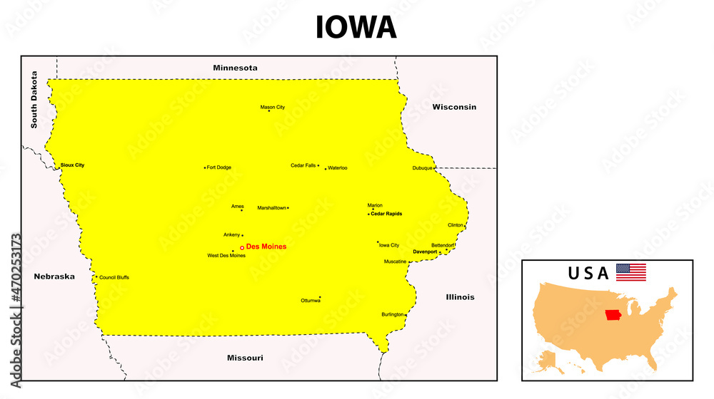 Iowa Map. State and district map of Iowa. Stock Illustration | Adobe Stock