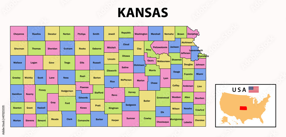 Kansas Map. District map of Kansas in 2020. District map of Kansas in ...