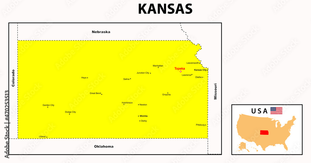 Kansas Map. State and district map of Kansas. Administrative and ...