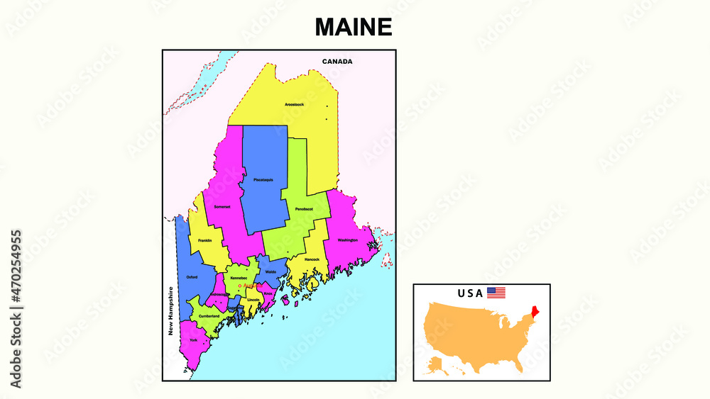 Maine Map. State and district map of Maine. Political map of Maine with ...