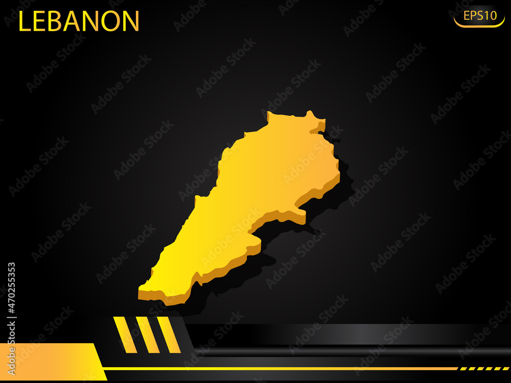 isometric map yellow of Lebanon on background yellow black frame design ...