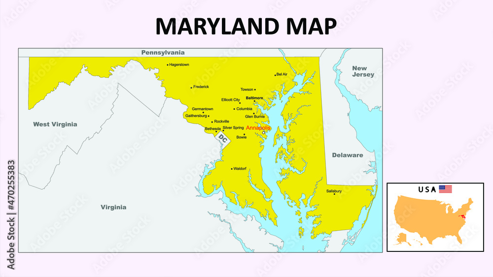 Maryland Map. State and district map of Maryland. Stock Vector | Adobe ...