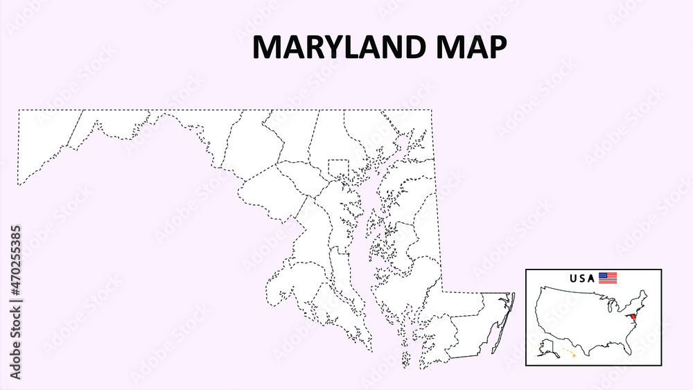 Stockvector Maryland Map. State and district map of Maryland. Political ...