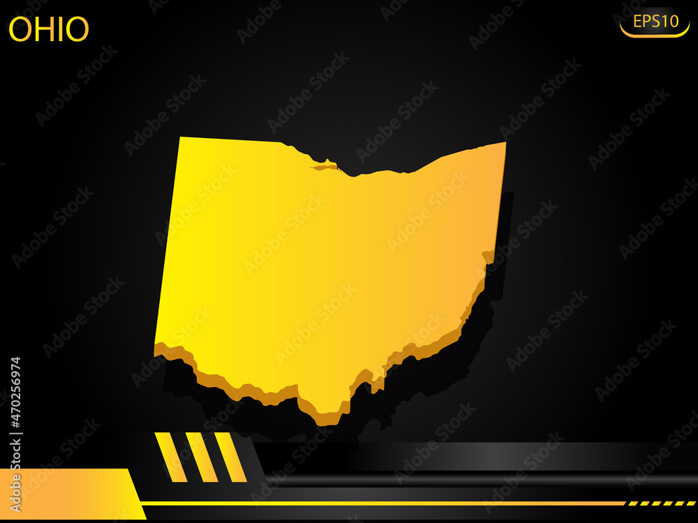 isometric map yellow of Ohio on background yellow black frame design ...