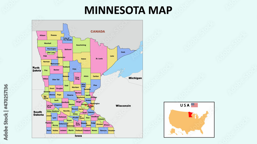 Minnesota Map. State and district map of Minnesota. Political map of ...