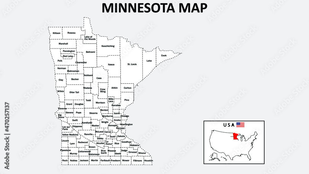 Minnesota Map. State and district map of Minnesota. Administrative map ...