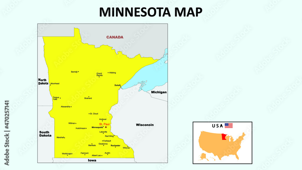 Minnesota Map. State and district map of Minnesota. Stock Vector ...