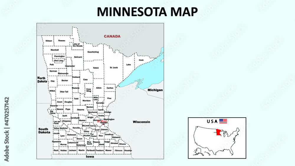 Fototapeta mapa świata dla dzieci Minnesota Map. Political map of ...