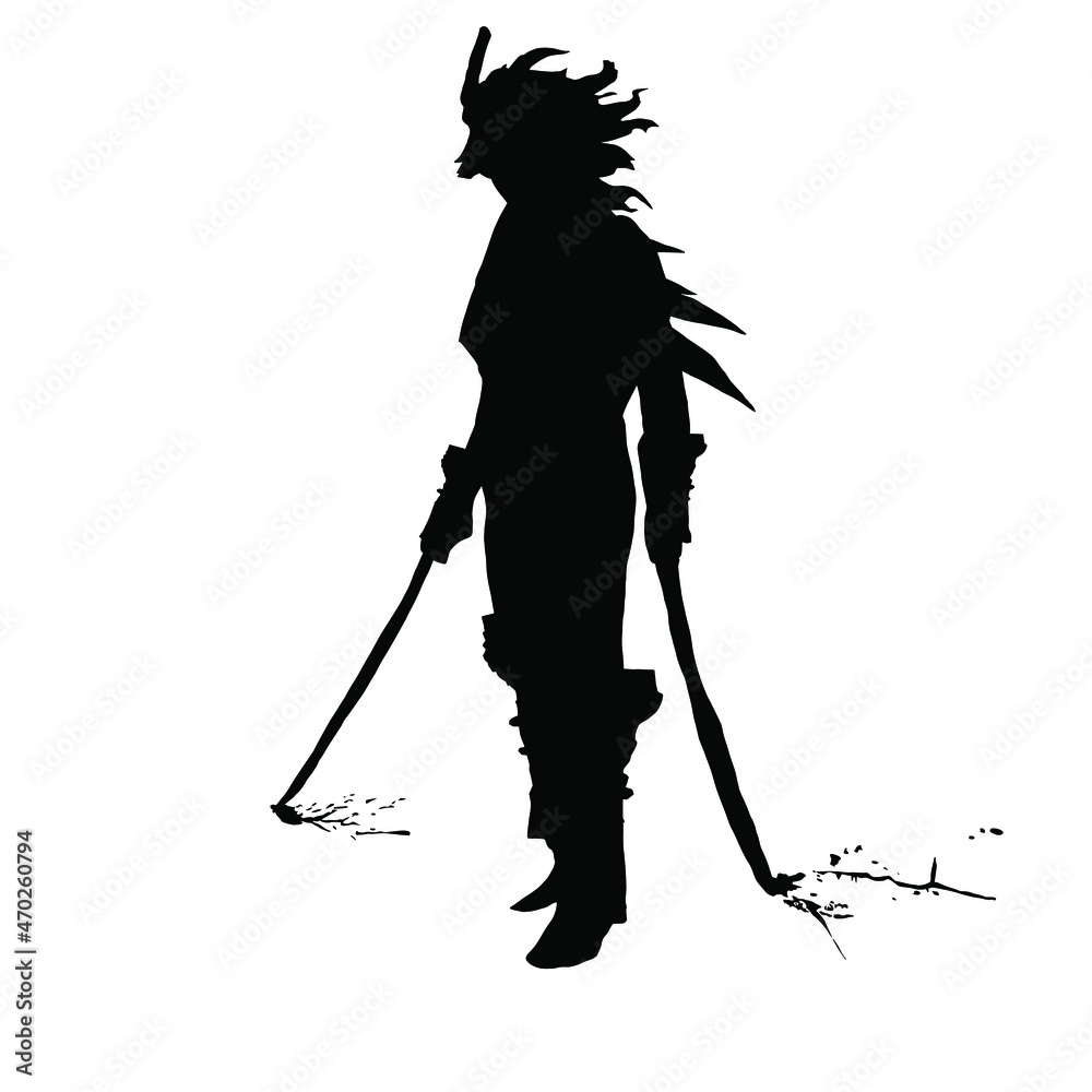 vector drawing of a black silhouette on a white background. a samurai ...