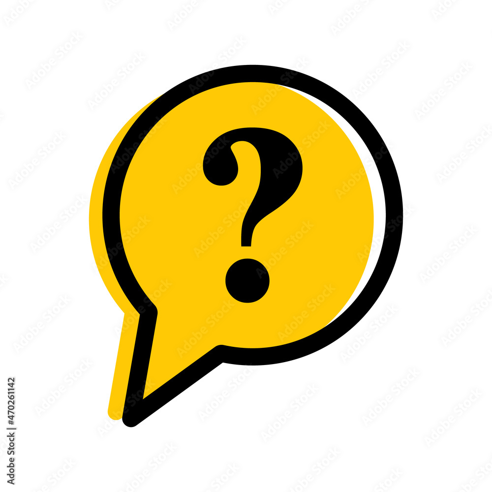 Vector illustration of question mark in yellow speech bubble. General ...