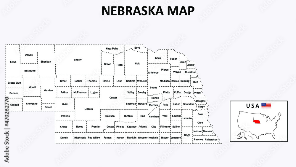 Nebraska Map. State and district map of Nebraska. Administrative map of ...