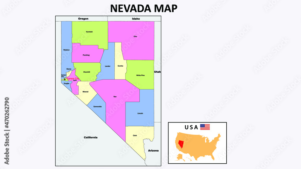 Nevada Map. State and district map of Nevada. Political map of Nevada ...