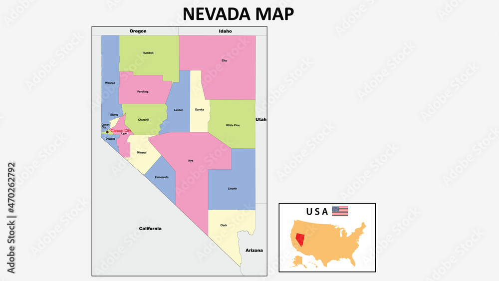 Nevada Map. State and district map of Nevada. Political map of Nevada ...
