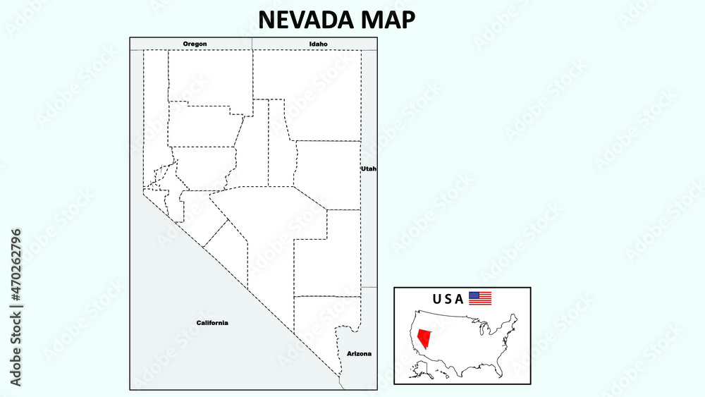 Nevada Map. Political map of Nevada with boundaries in Outline. Stock ...