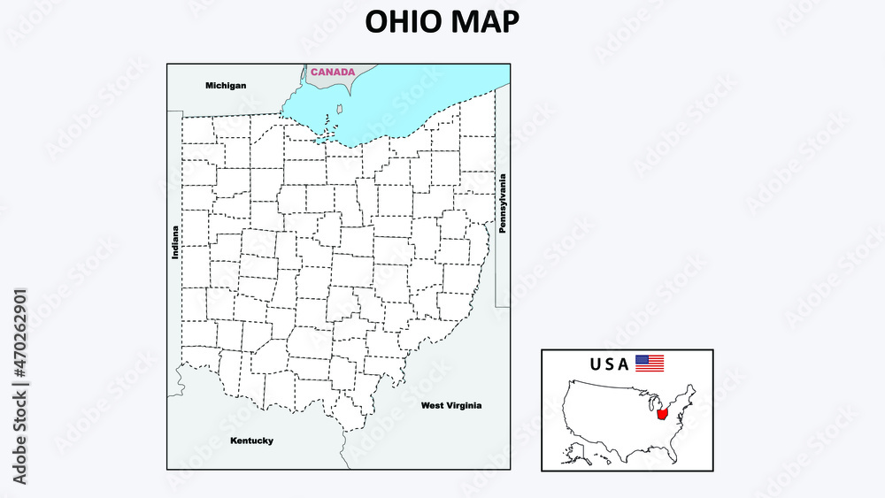 Ohio Map. Political map of Ohio with boundaries in Outline. Stock ...