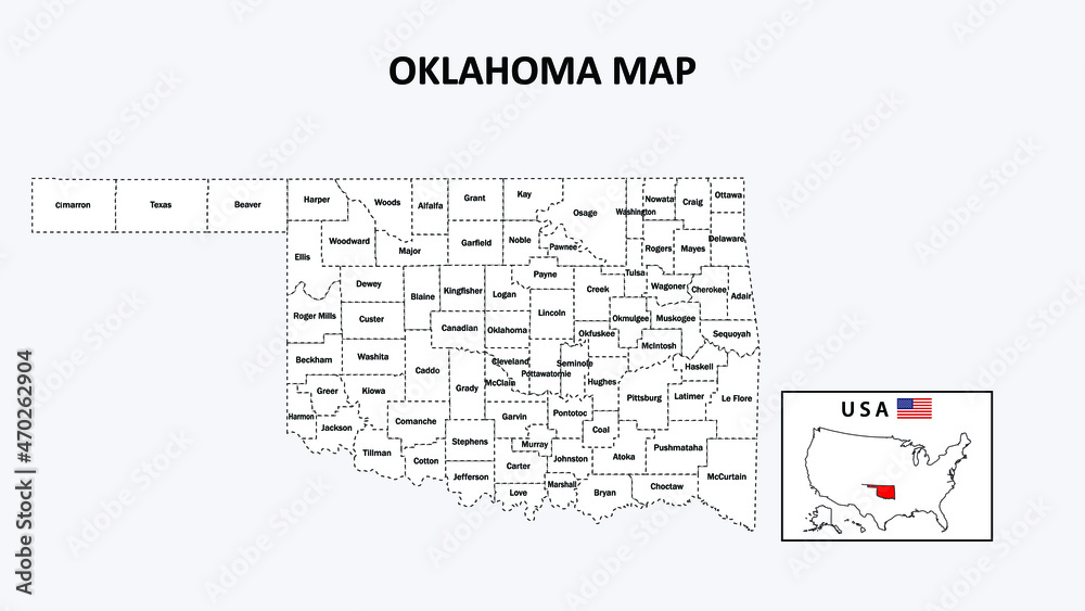Oklahoma Map. State and district map of Oklahoma. Administrative map of ...