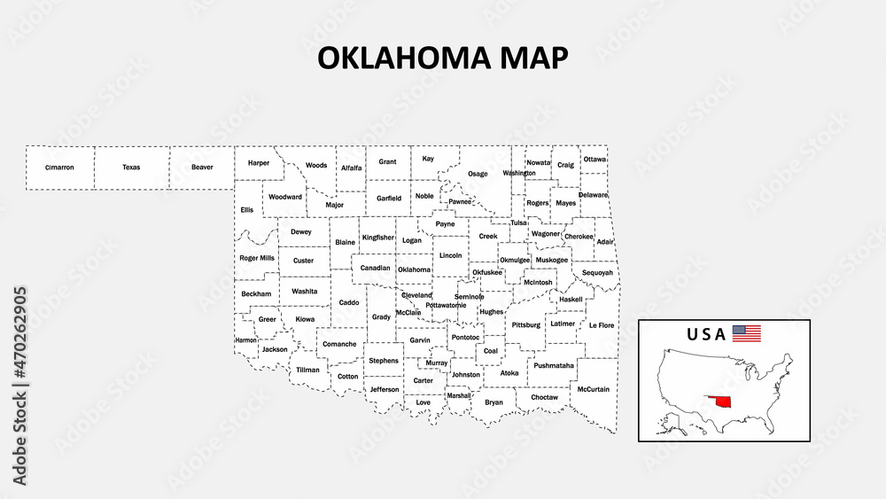 Oklahoma Map. State and district map of Oklahoma. Administrative map of ...