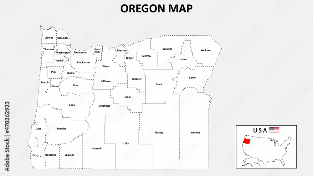 Oregon Map. State and district map of Oregon. Administrative map of ...