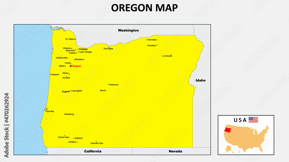 Oregon Map. State and district map of Oregon. Political map of Oregon ...